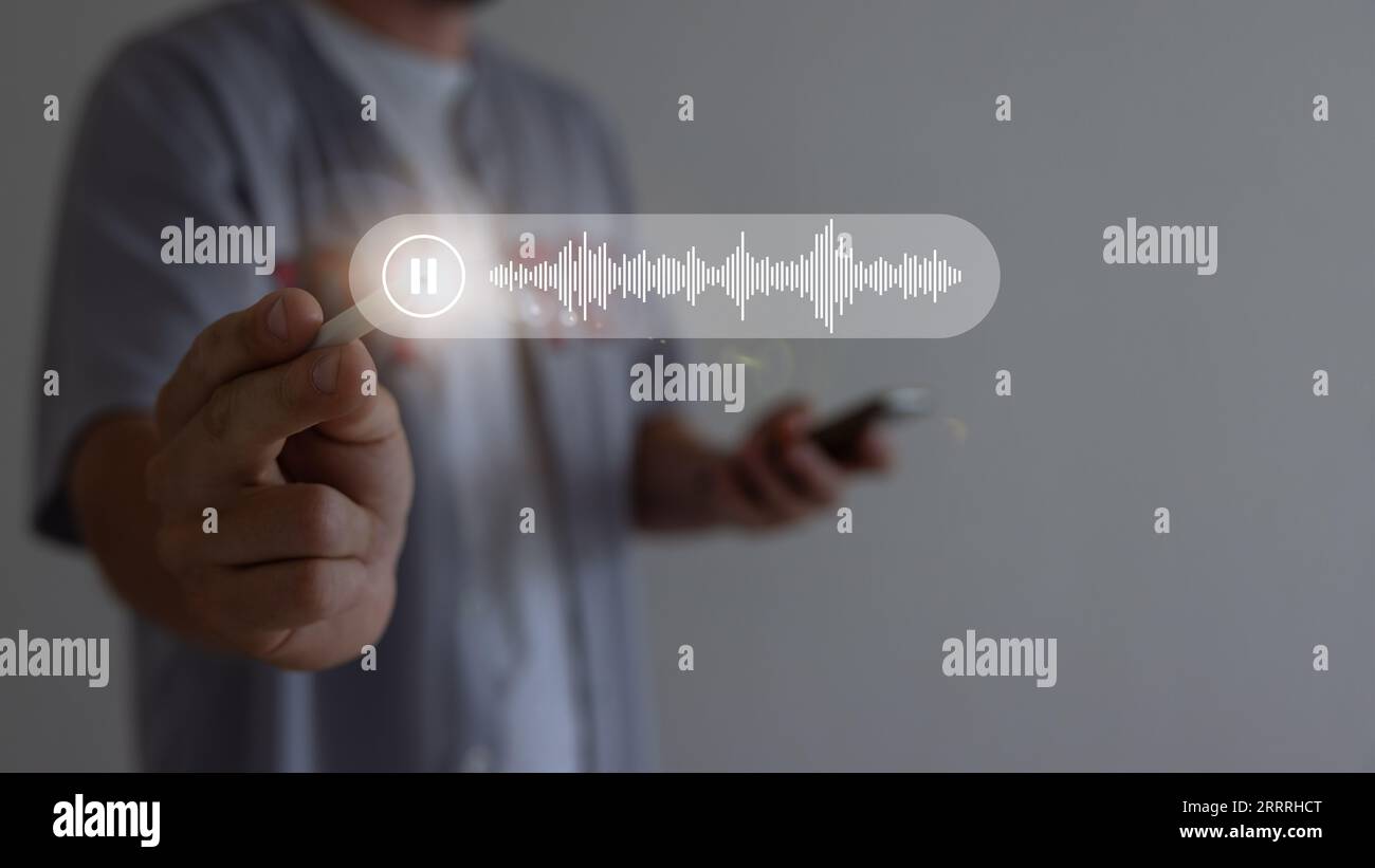 Pause, Male hand pressing pause button on the virtual screen Stock ...