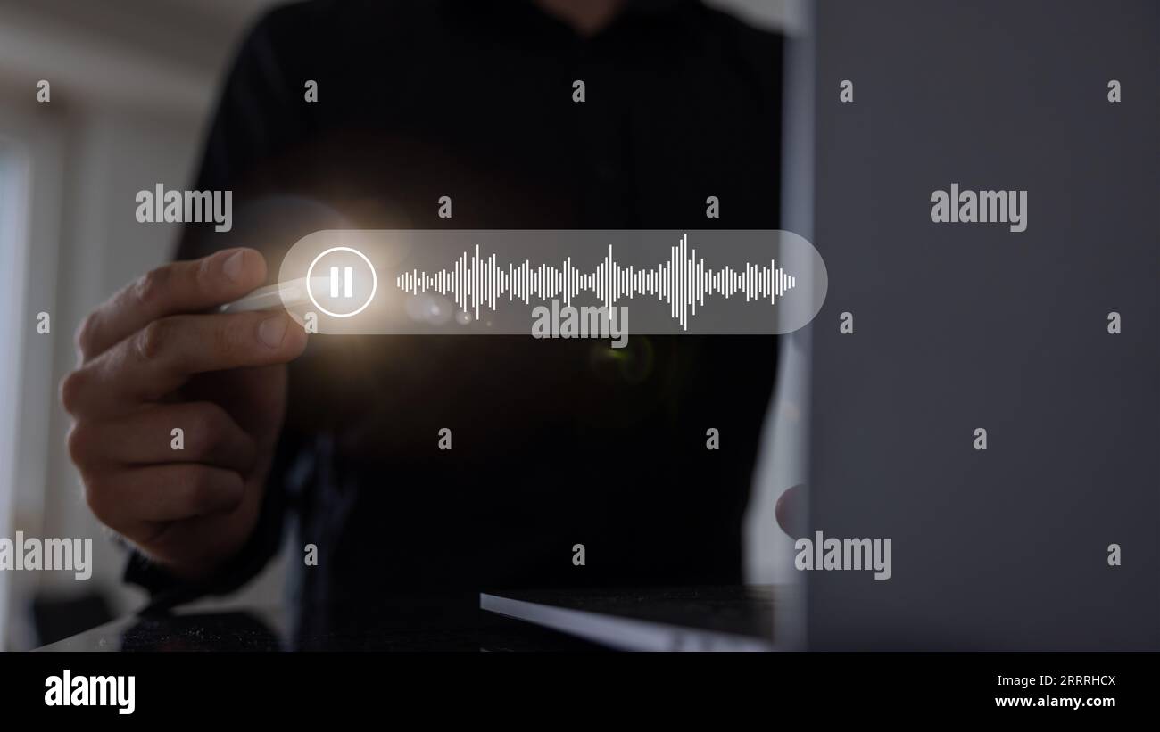 Pause, Male hand pressing pause button on the virtual screen Stock ...