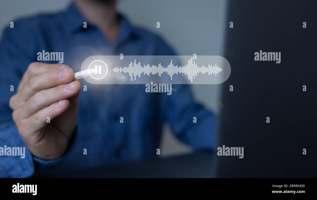 Pause, Male hand pressing pause button on the virtual screen Stock ...