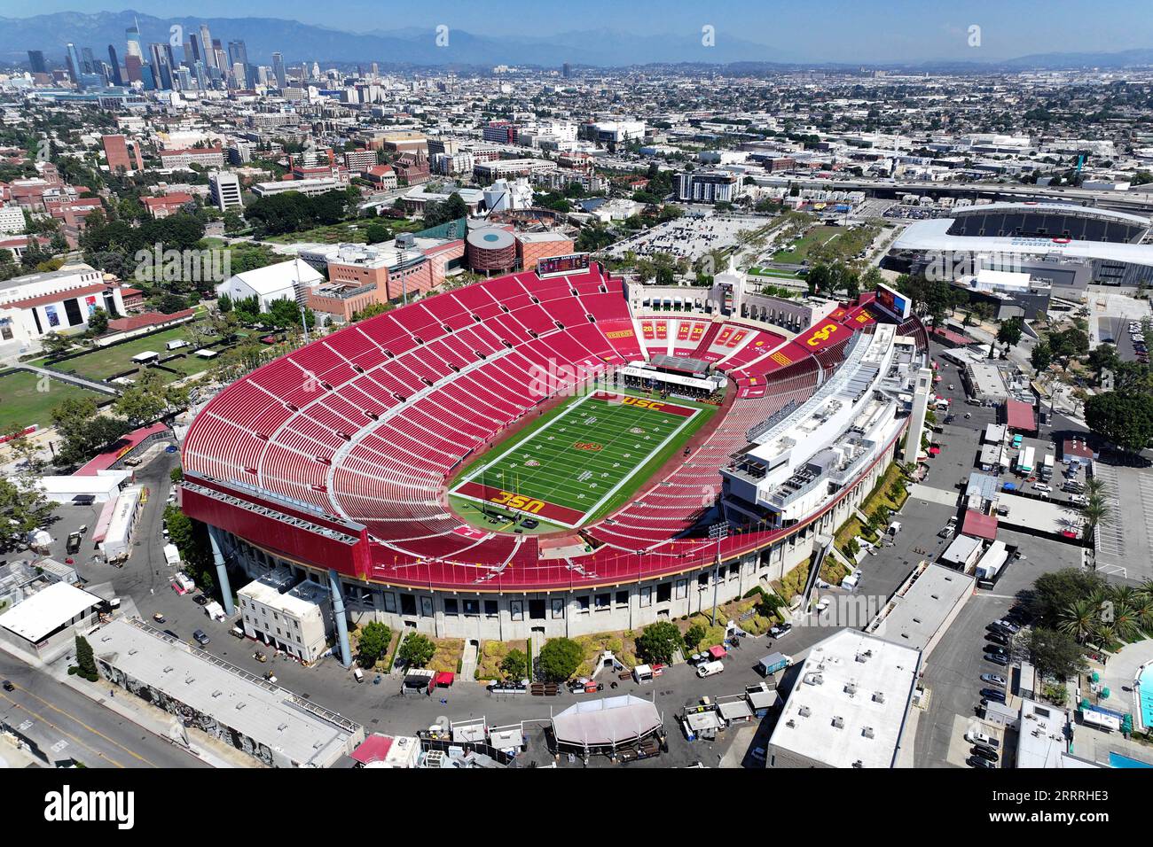 A general overall aerial view of the Los Angeles Memorial Coliseum ...