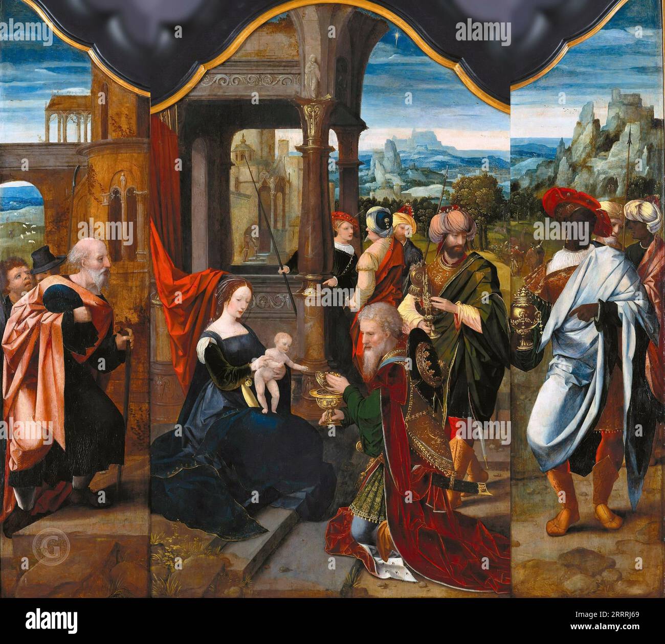 Master of the Female Half-Lengths - Triptych with the Adoration of the Magi Stock Photo - Alamy