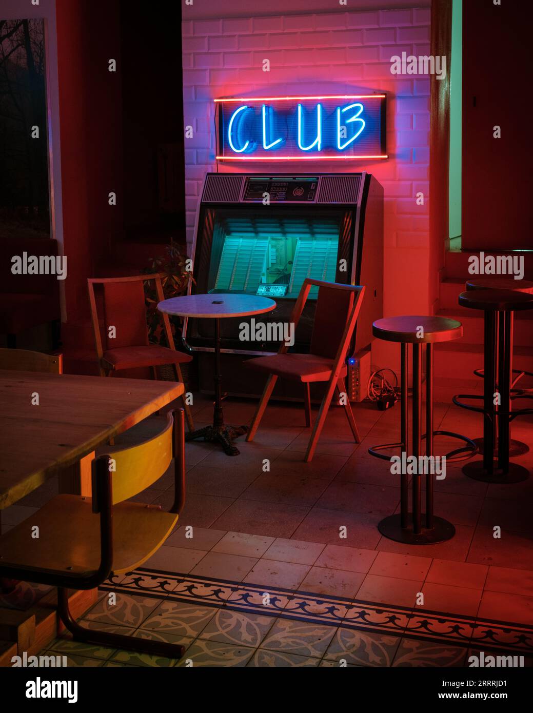 Club neon sign in Amondo Zino, Warsaw, Poland Stock Photo - Alamy