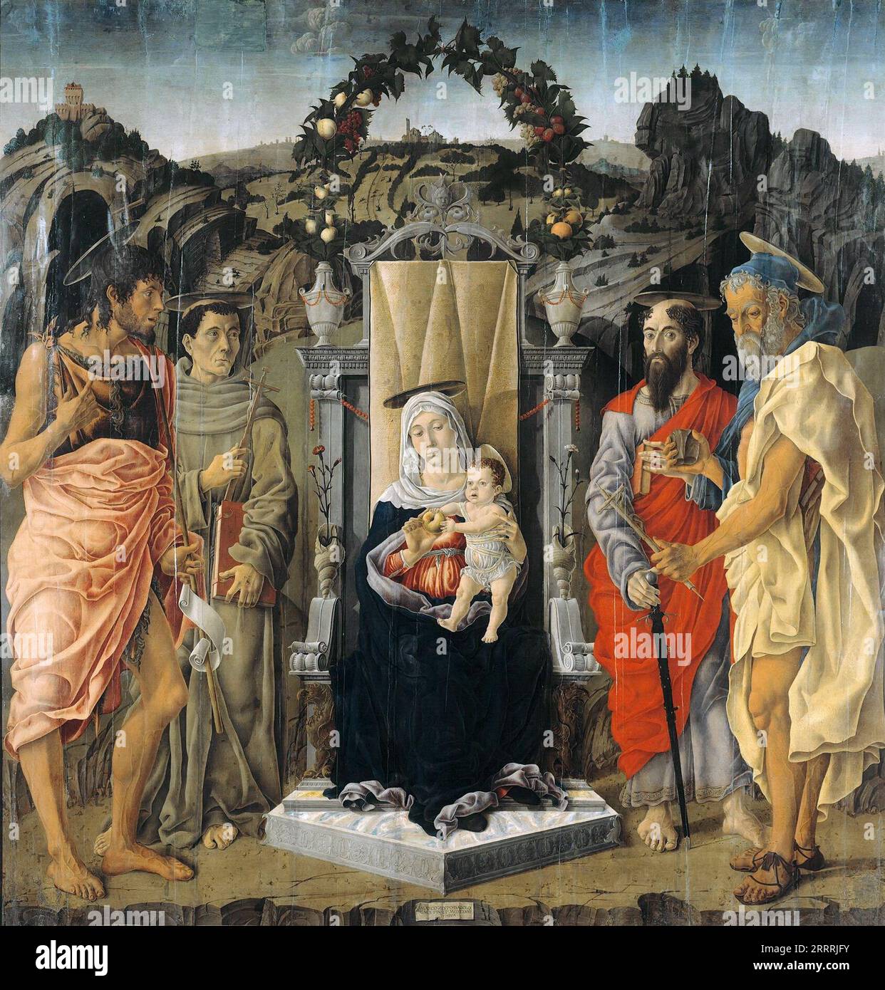 Marco Zoppo (1433-1478) - Enthroned Madonna with Child and St. John the ...