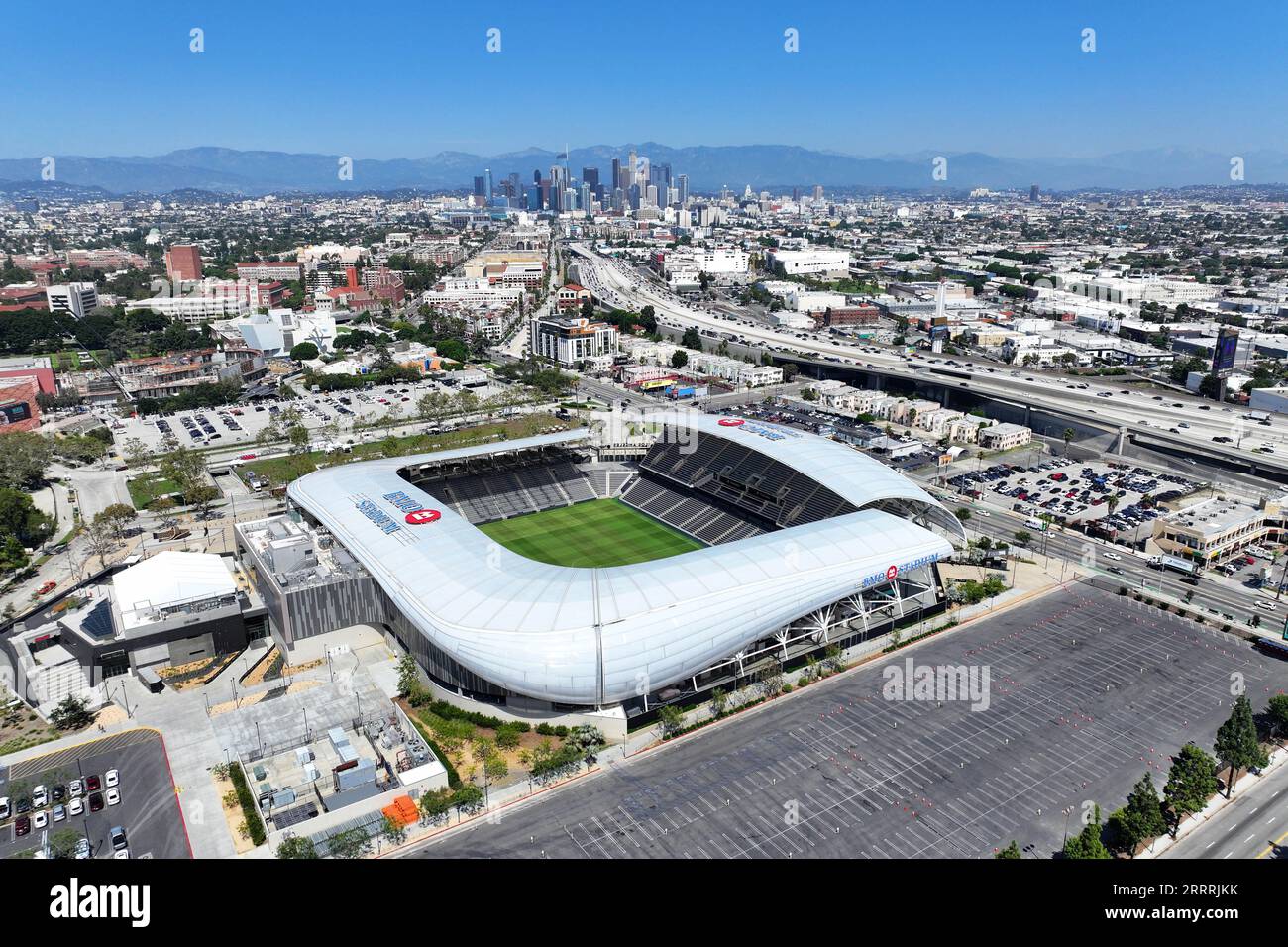 A general overall aerial view of BMO Stadium, Friday, Sept. 8, 2023, in ...