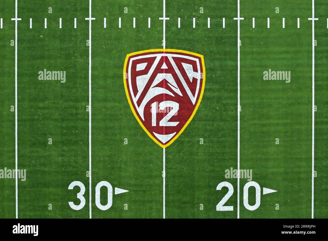 A general overall aerial view of the Pac-12 Conference logo at the ...