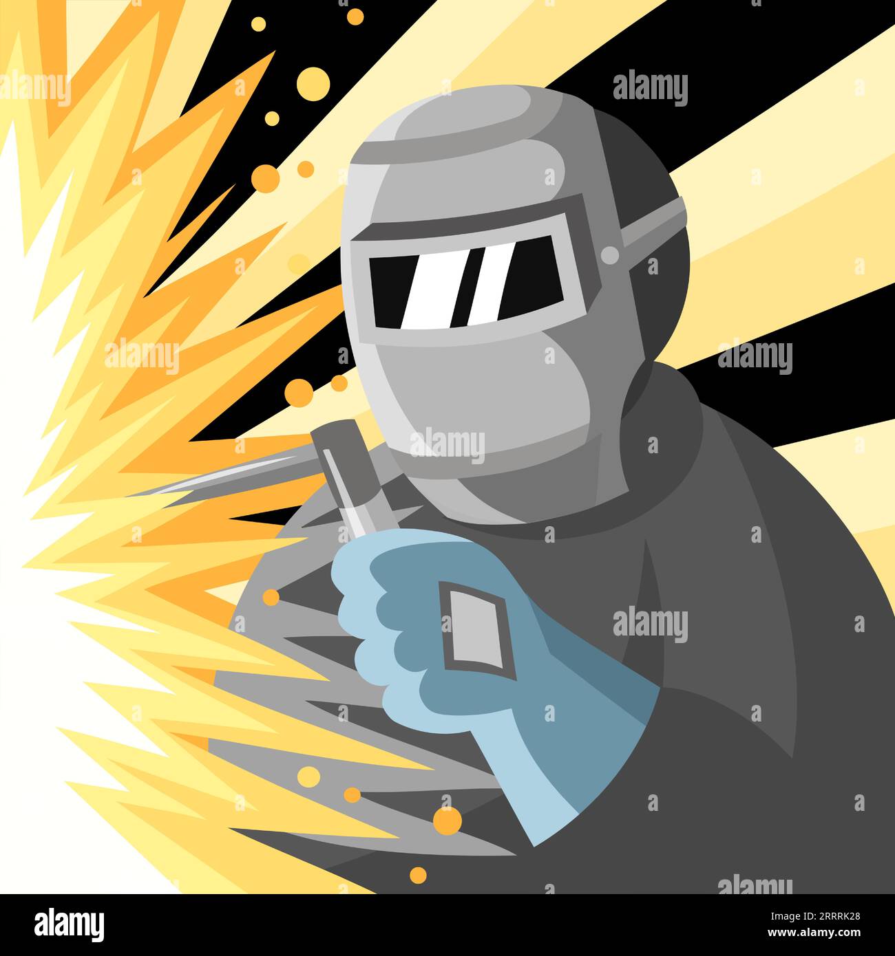 Welder in protective mask and special gloves during welding work ...