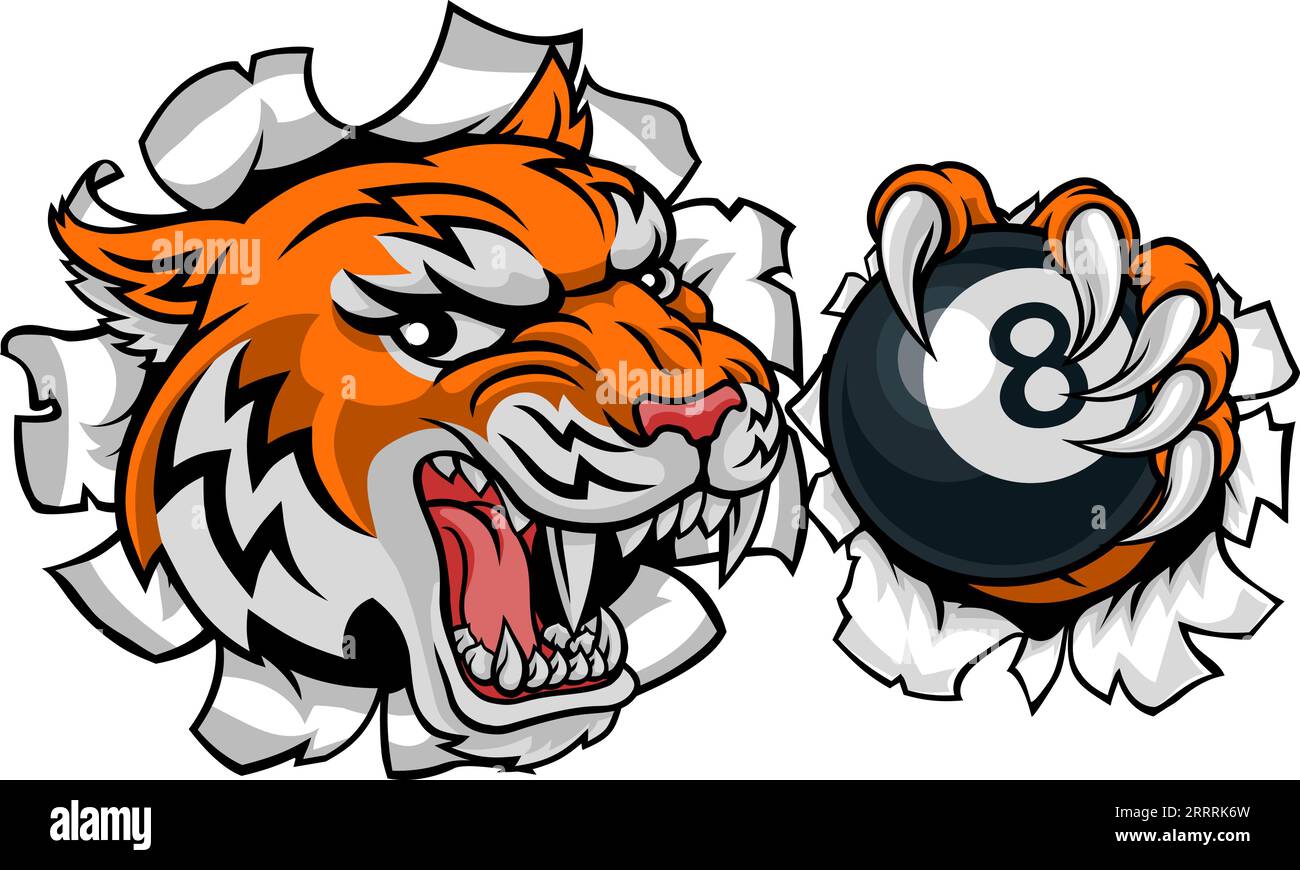 Tiger Angry Pool 8 Ball Billiards Mascot Cartoon Stock Vector Image ...