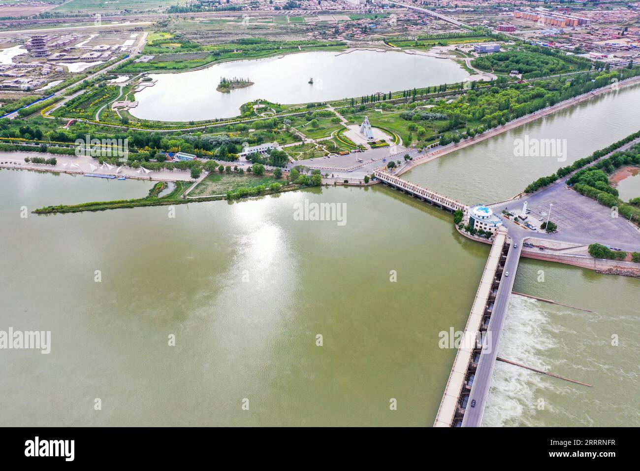 230607 -- BAYANNUR, June 7, 2023 -- This aerial photo taken on June 6 ...