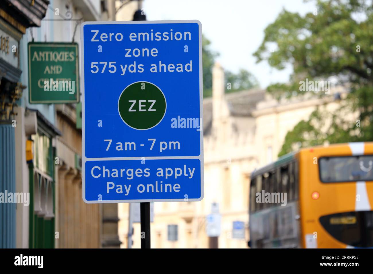 Traffic sign indicating end of zero emission zone (ZEZ) in Oxford, UK ...