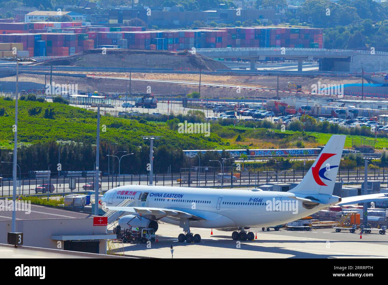 Construction of the Sydney Gateway road expansion project at Sydney Airport in Sydney, Australia ...