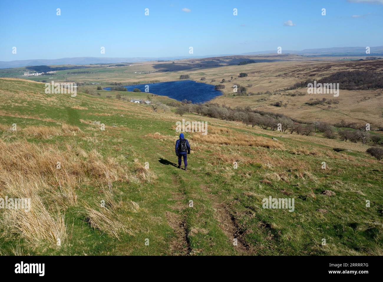 Man Walking on Track to Wet Sleddale Reservoir in the Shap Hills, Lake ...