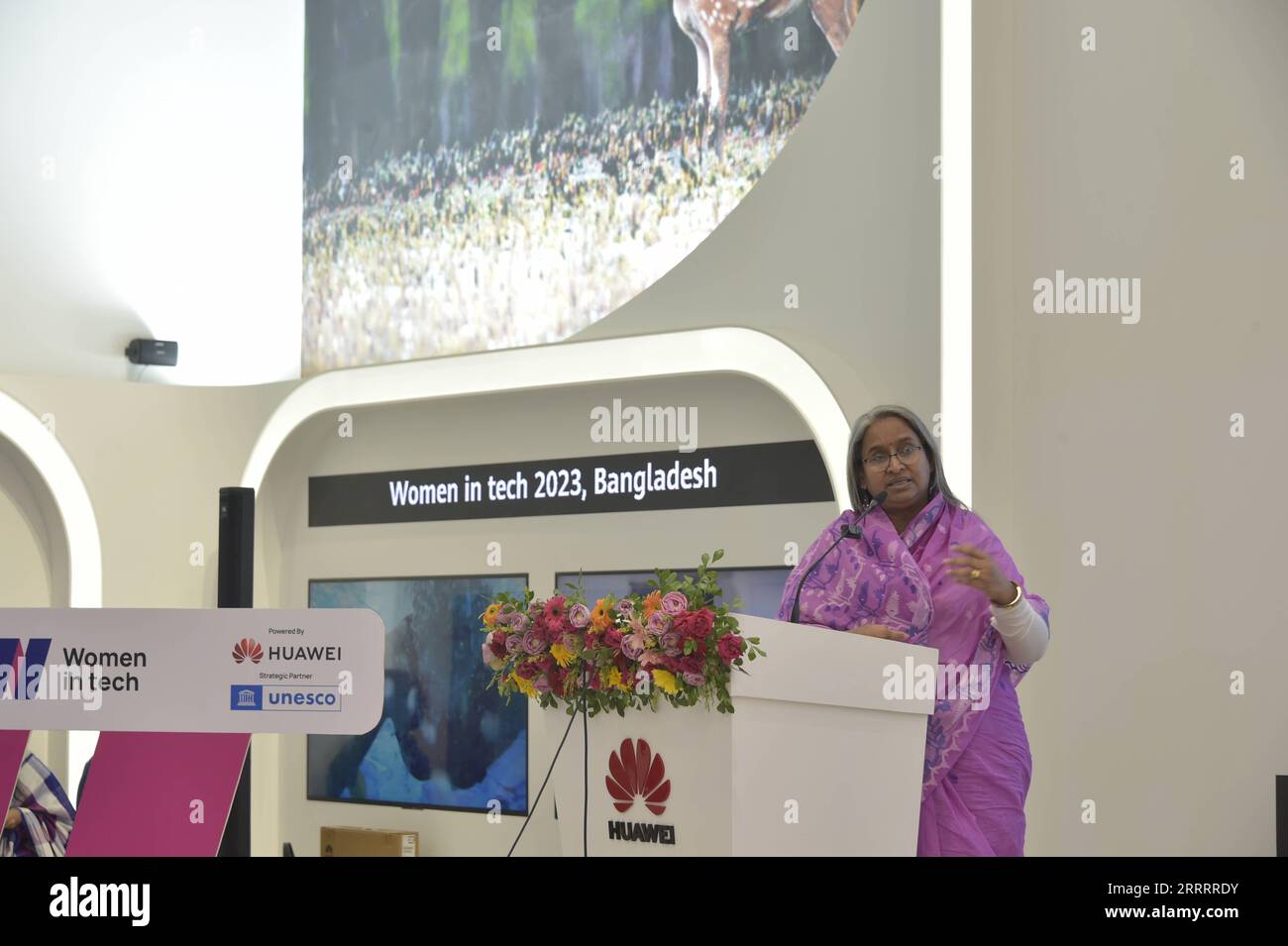230612 -- DHAKA, June 12, 2023 -- Bangladeshi Education Minister Dipu Moni delivers a speech at ...