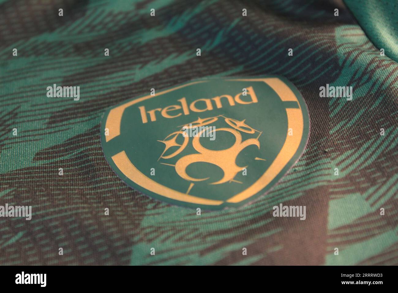 A photo of the Irish National Football Team Badge on their green jersey ...