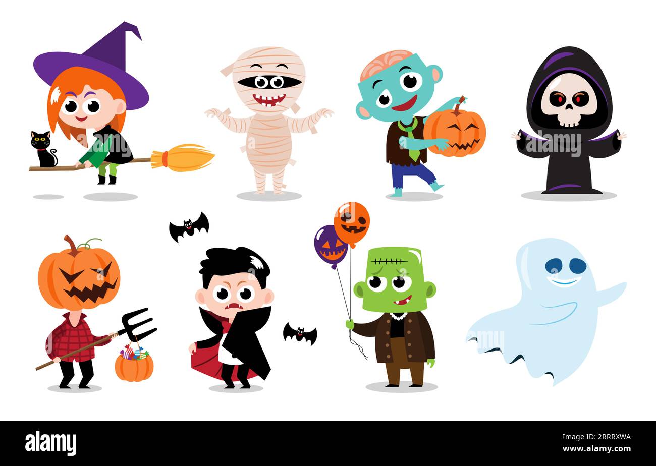 Cute halloween cartoon characters . White isolated background . Vector ...