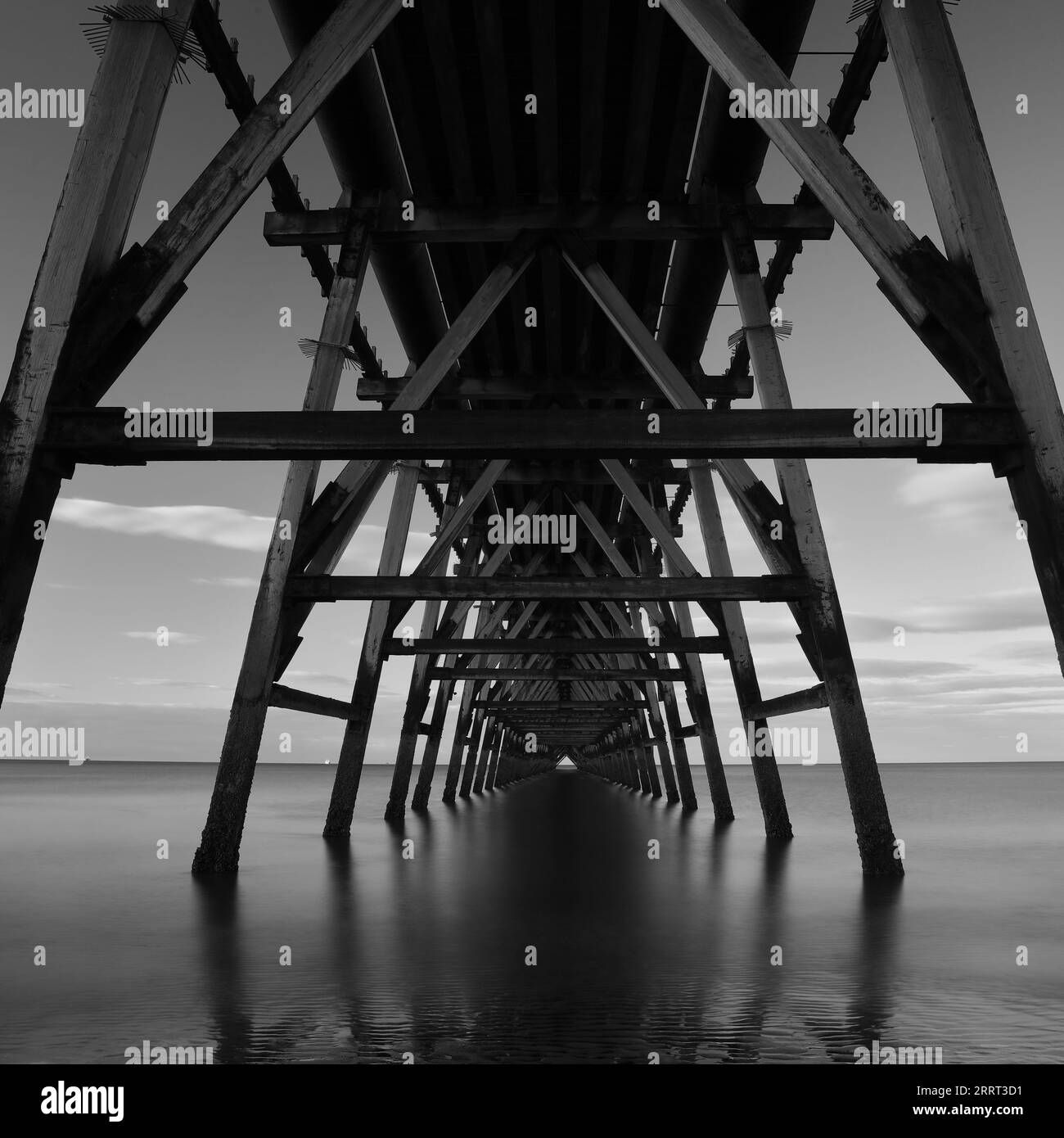 Black and white abstrct view of a wooden pier at Hartlepool, County ...