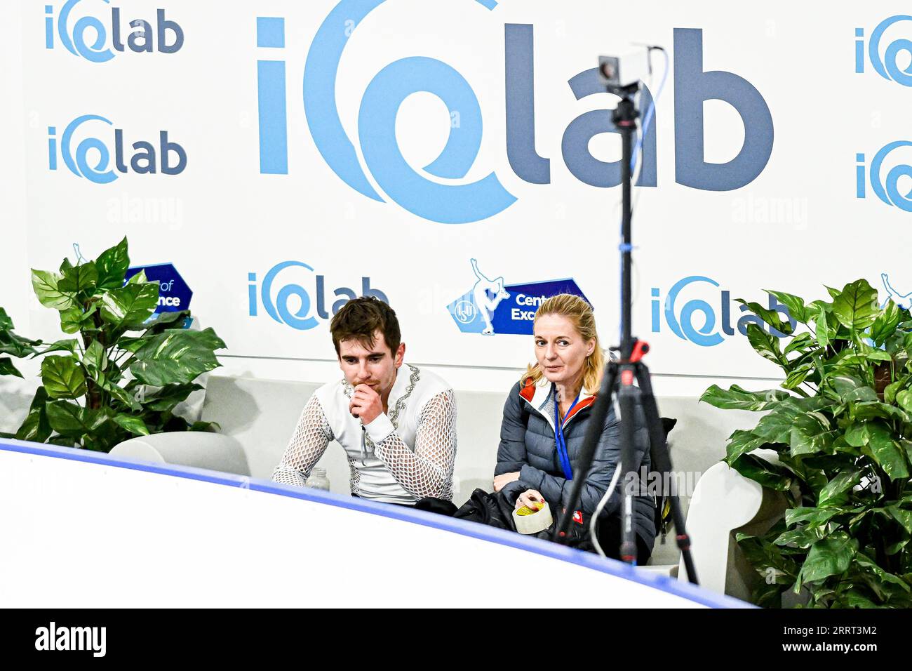 Milosz WITKOWSKI (POL), at Kiss & Cry during Men Short Program, at the ...