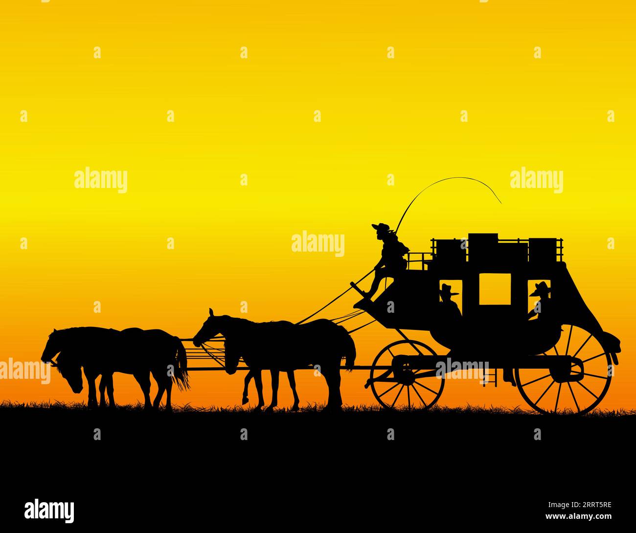 Four horses stage coach wagon on the prairie, vector illustration Stock ...