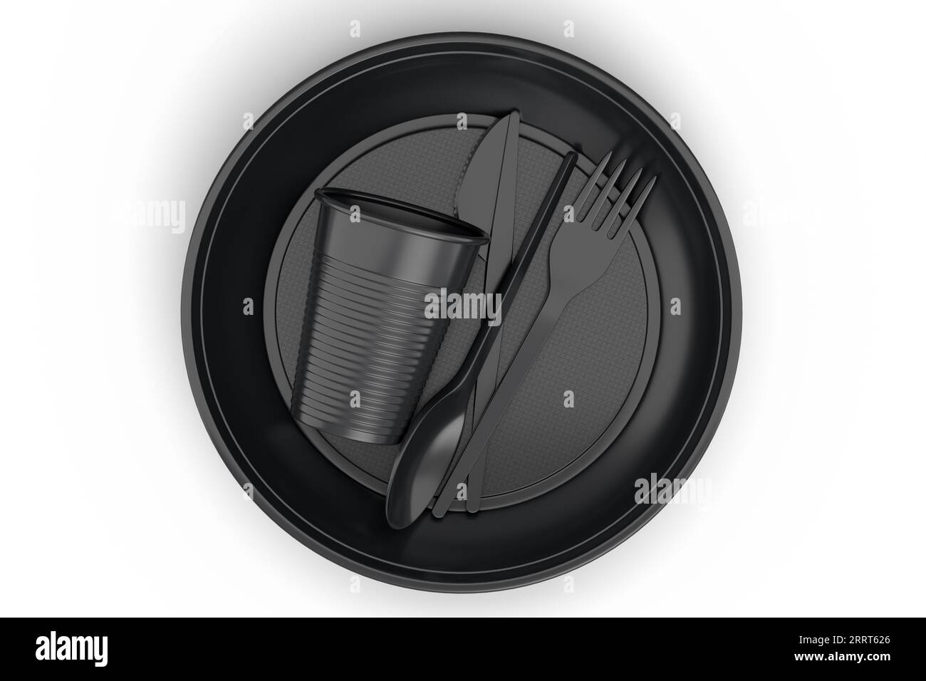 Set of disposable utensils like plate, folk, spoon,knife and cup on ...