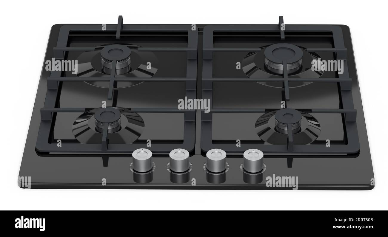 Kitchen electric stove or gas cooker with burning flames of propane gas ...