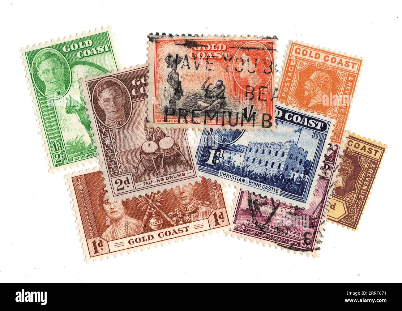 Vintage postage stamps from Gold Coast on a white background Stock ...