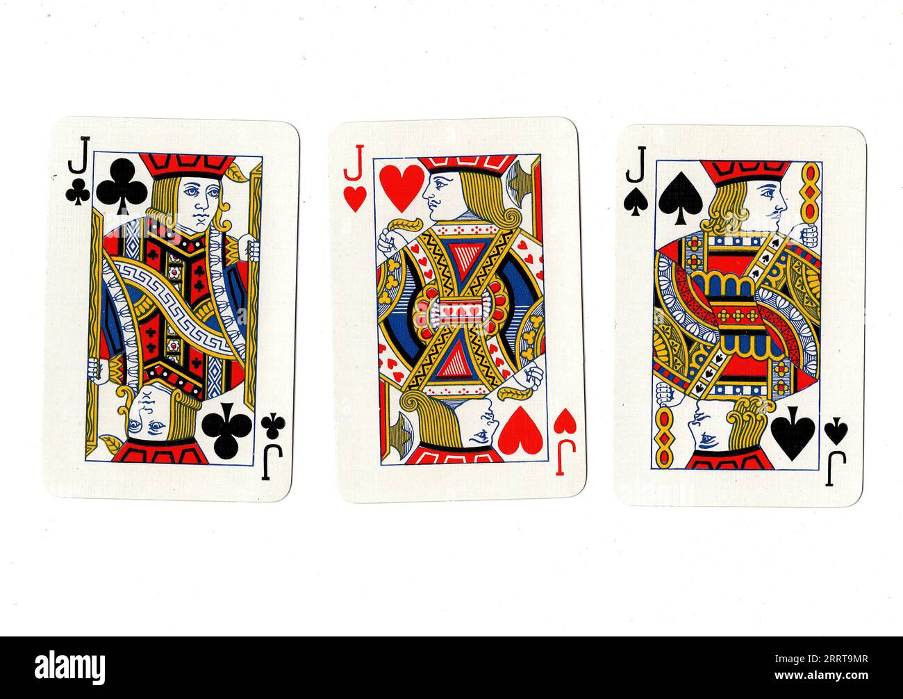 Vintage playing cards showing three jacks on a white background Stock ...