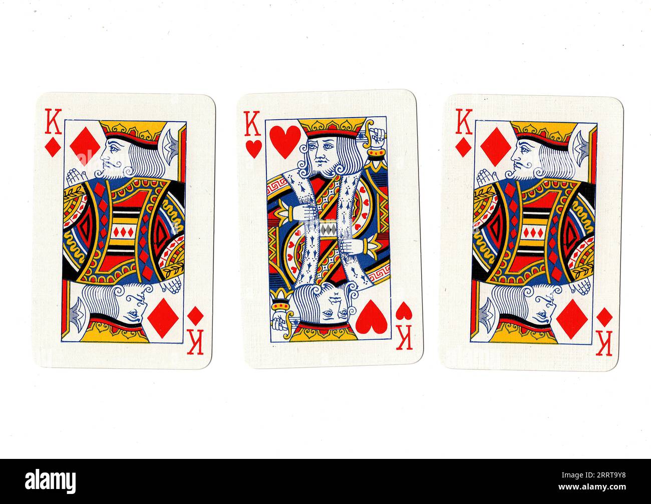 Vintage playing cards showing three kings on a white background Stock ...