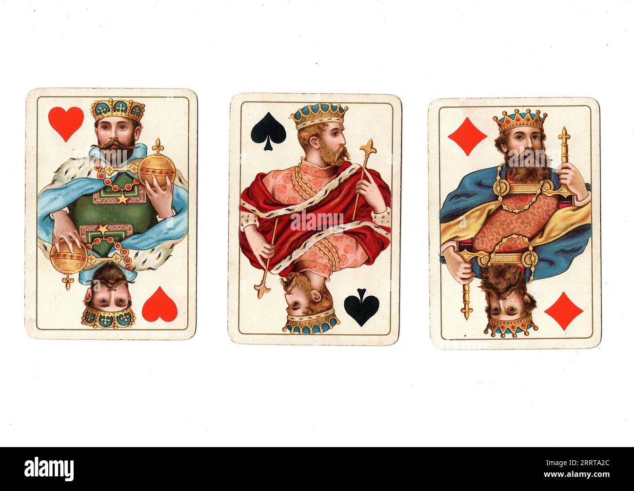 Vintage playing cards showing three kings on a white background Stock ...