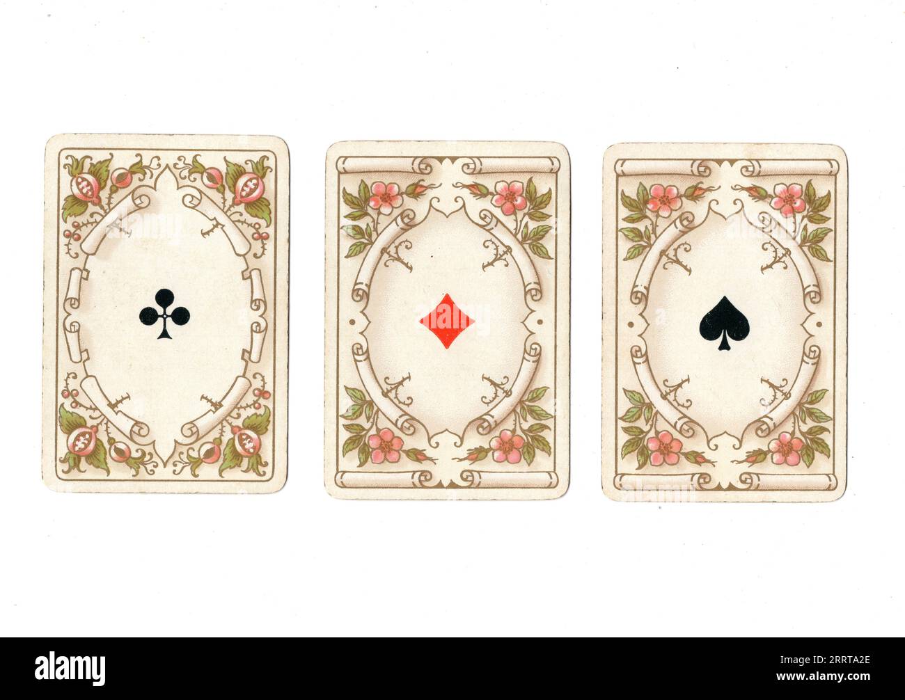 Vintage playing cards showing three aces on a white background Stock ...