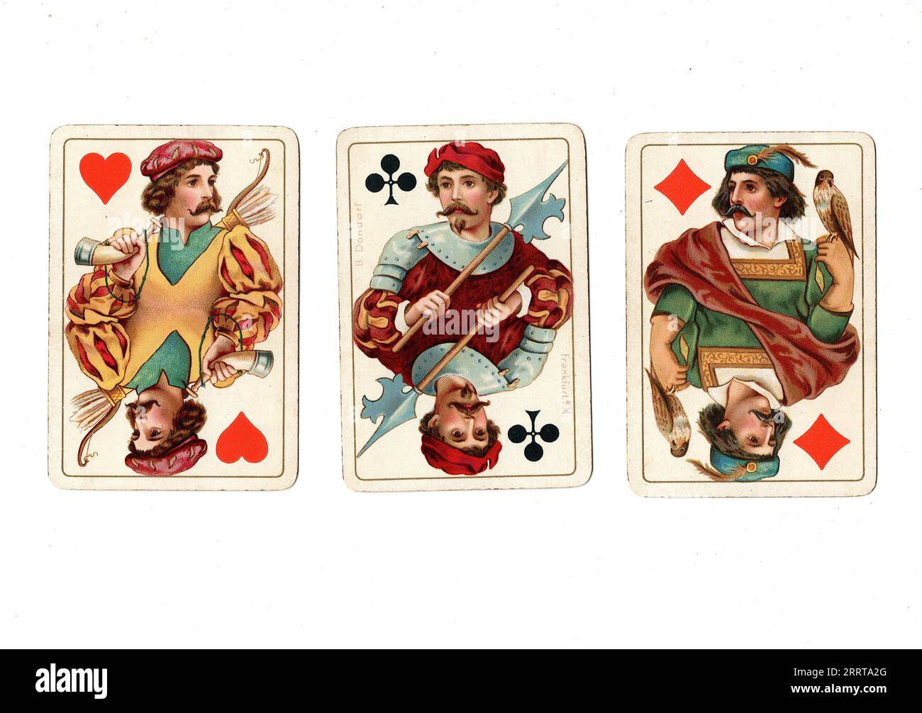 Vintage playing cards showing three jacks on a white background Stock ...