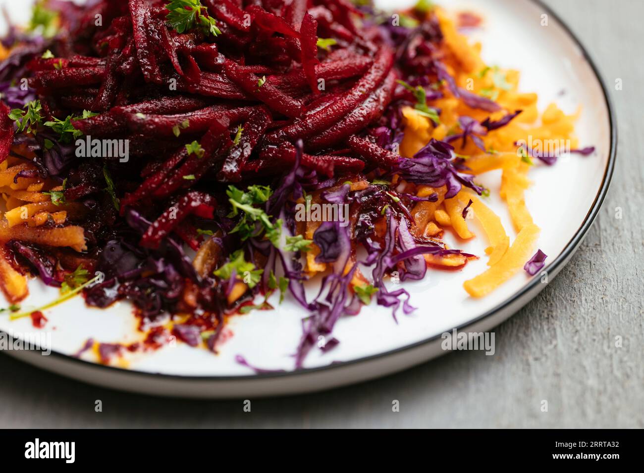 Home made beet, carrot and red cabbage salad with a aronia vinaigrette ...