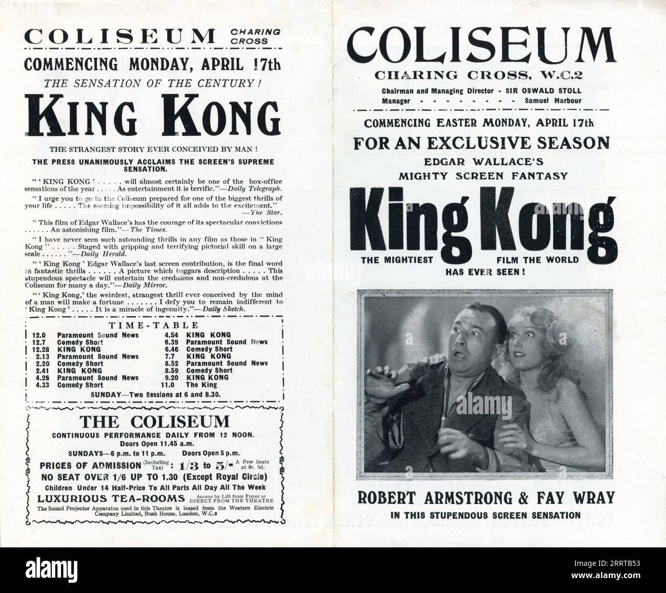 Back and front pages of herald / flyer for premiere British showing at ...