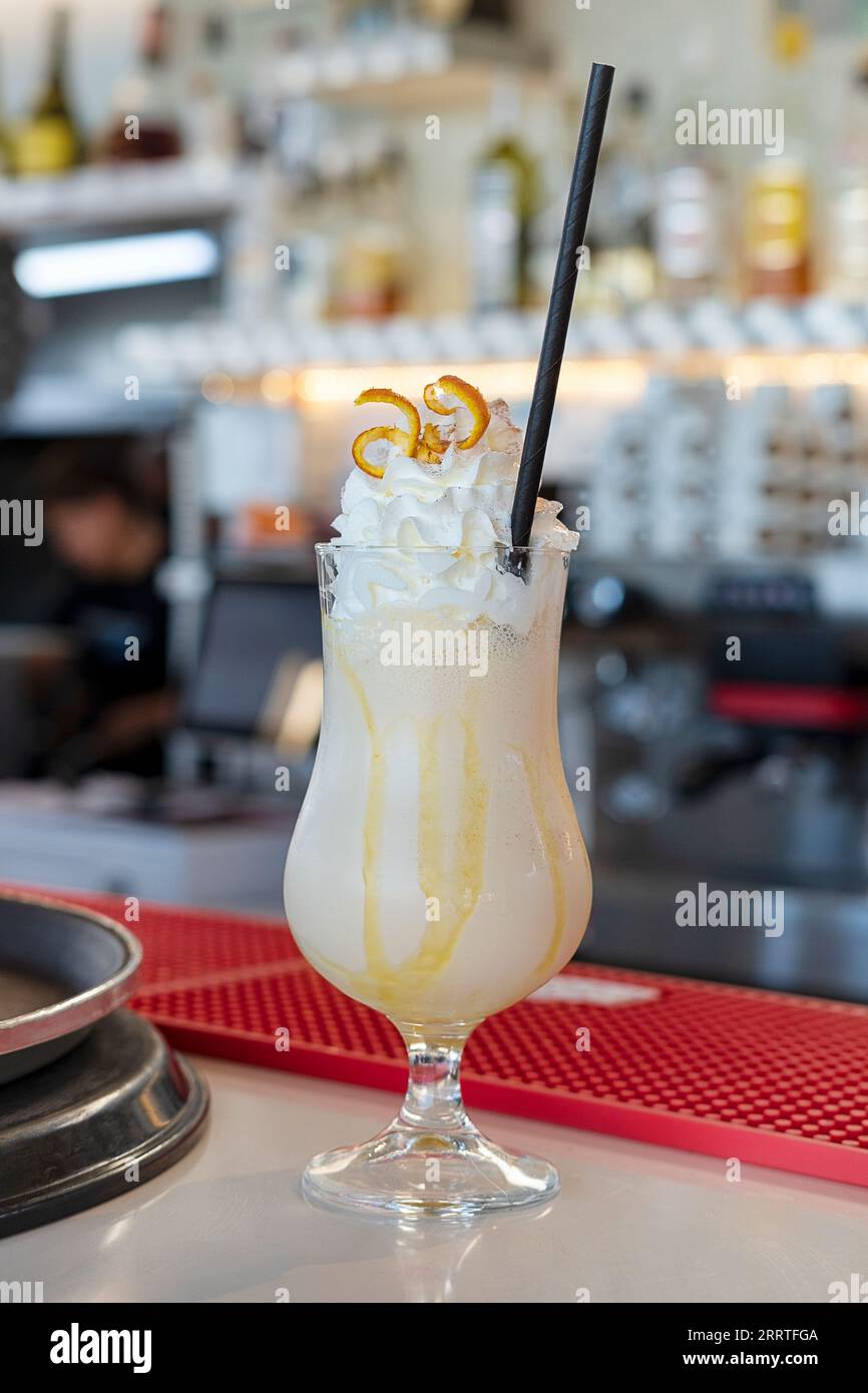 Iced ice cold coffee in a cafe bar drink refreshment hi-res stock ...