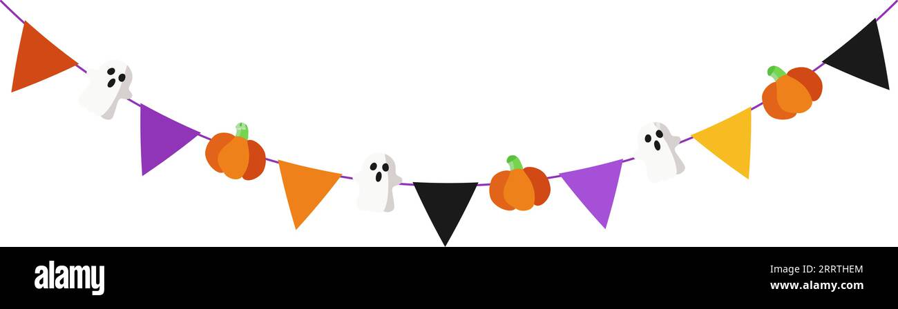Halloween garland with triangular flags pumpkins and ghosts. Decor for ...