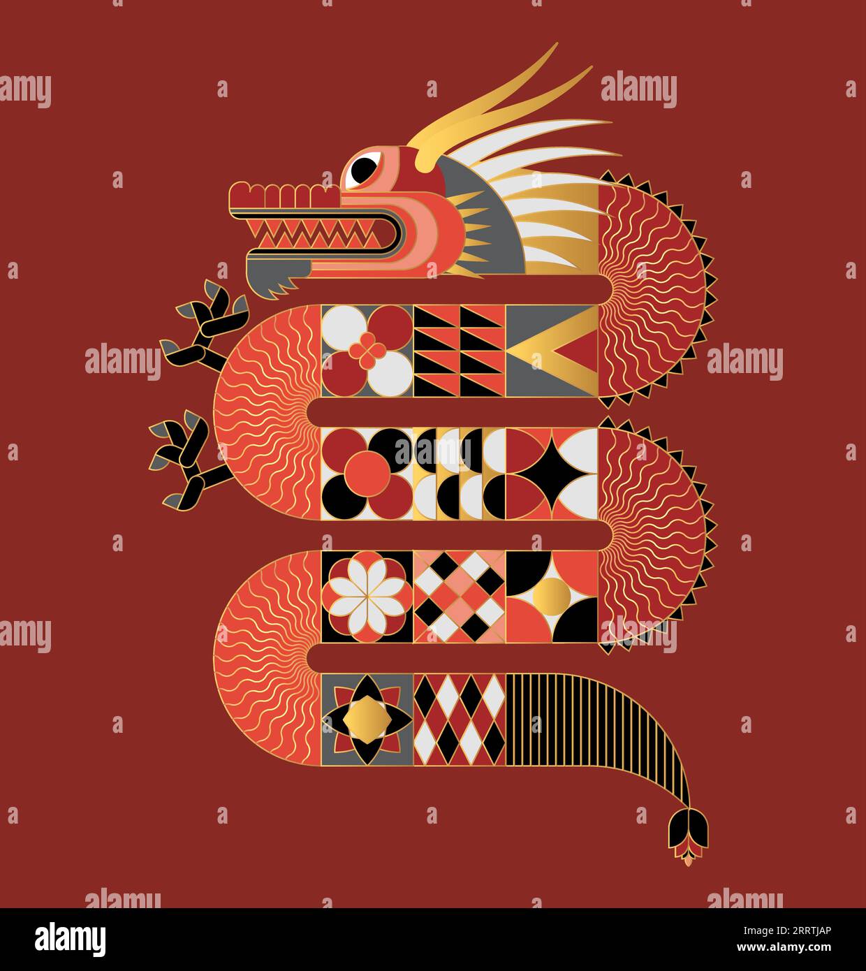 Red abstract geometric chinese dragon. Modern shape design. Zodiac sign ...