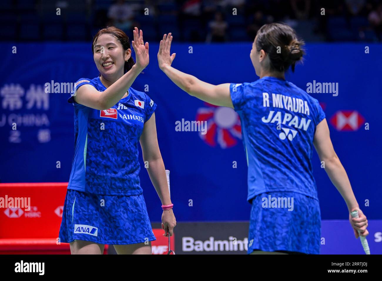 Changzhou, China's Jiangsu Province. 9th Sep, 2023. Miyaura Rena (R)/Sakuramoto Ayako of Japan ...