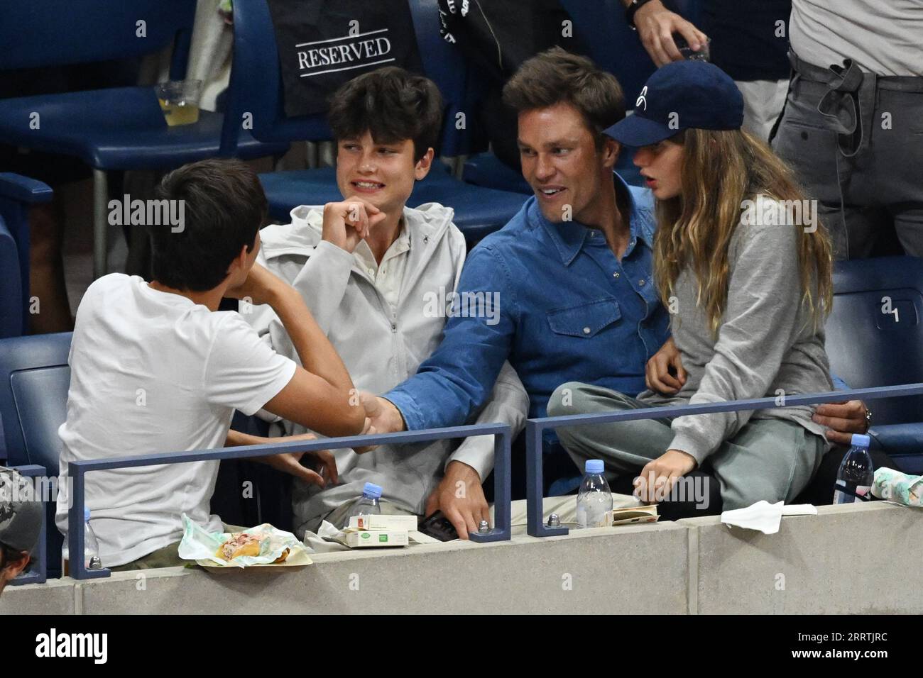 Flushing NY, USA. 08th Sep, 2023. **NO NY NEWSPAPERS** Tom Brady and his children are seen ...