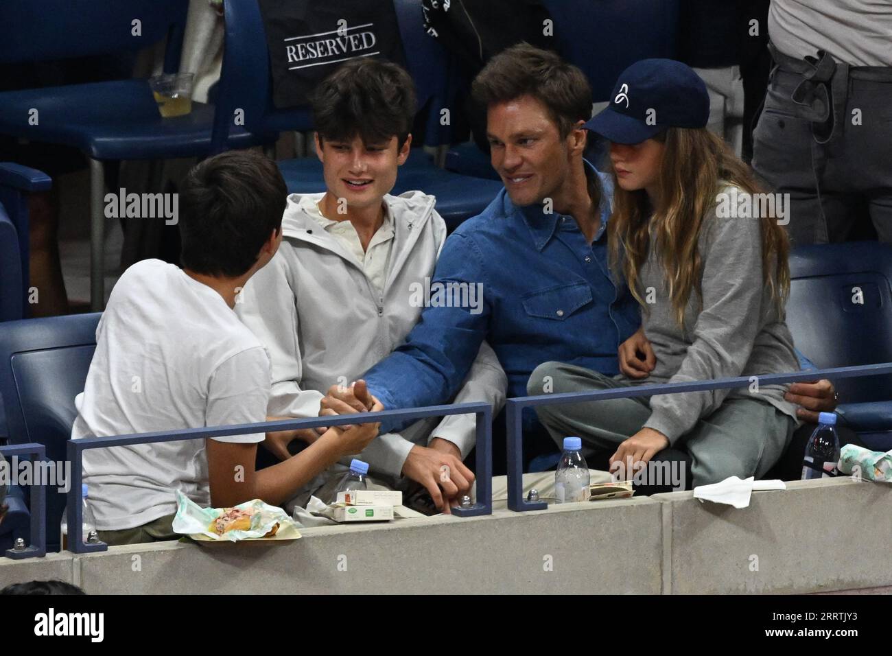 Flushing NY, USA. 08th Sep, 2023. **NO NY NEWSPAPERS** Tom Brady and his children are seen ...