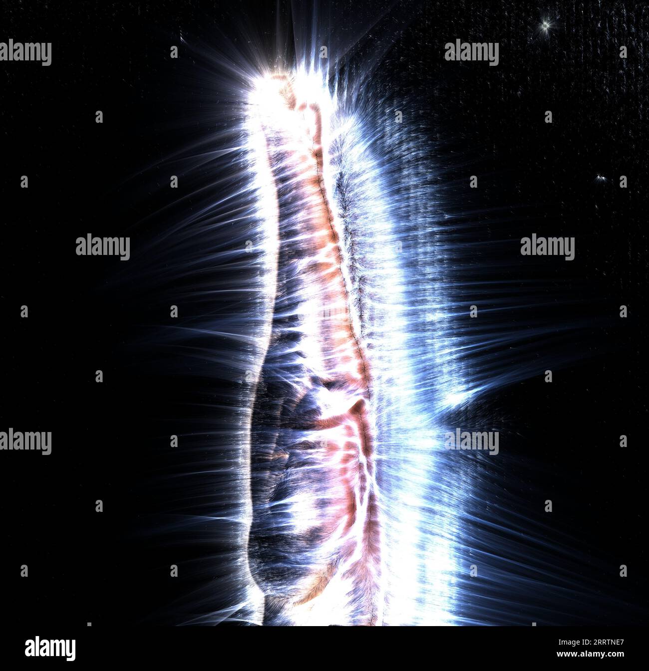 3D-Illustration Of A Glowing Human Female Hand With A Kirlian Aura Showing Different Symbols ...