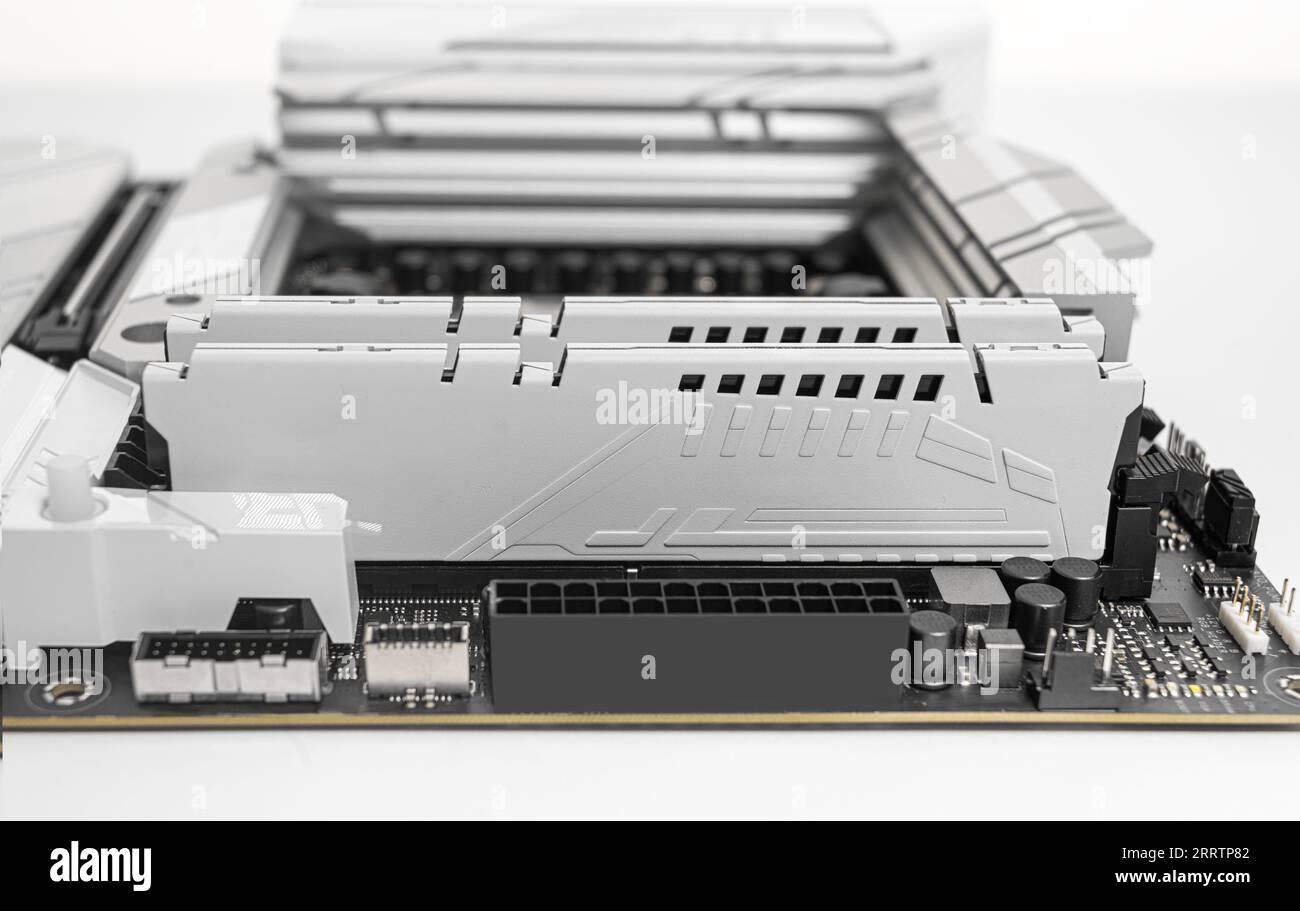 Motherboard with RAM and processor at the time of PC assembly Stock ...