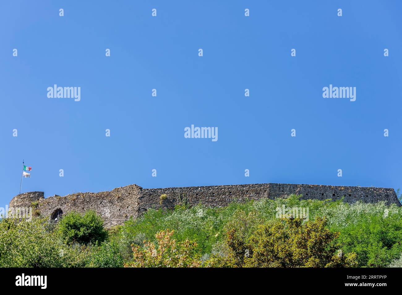 The ancient Rocca di Villa Basilica, Lucca, Italy, dominates the town ...