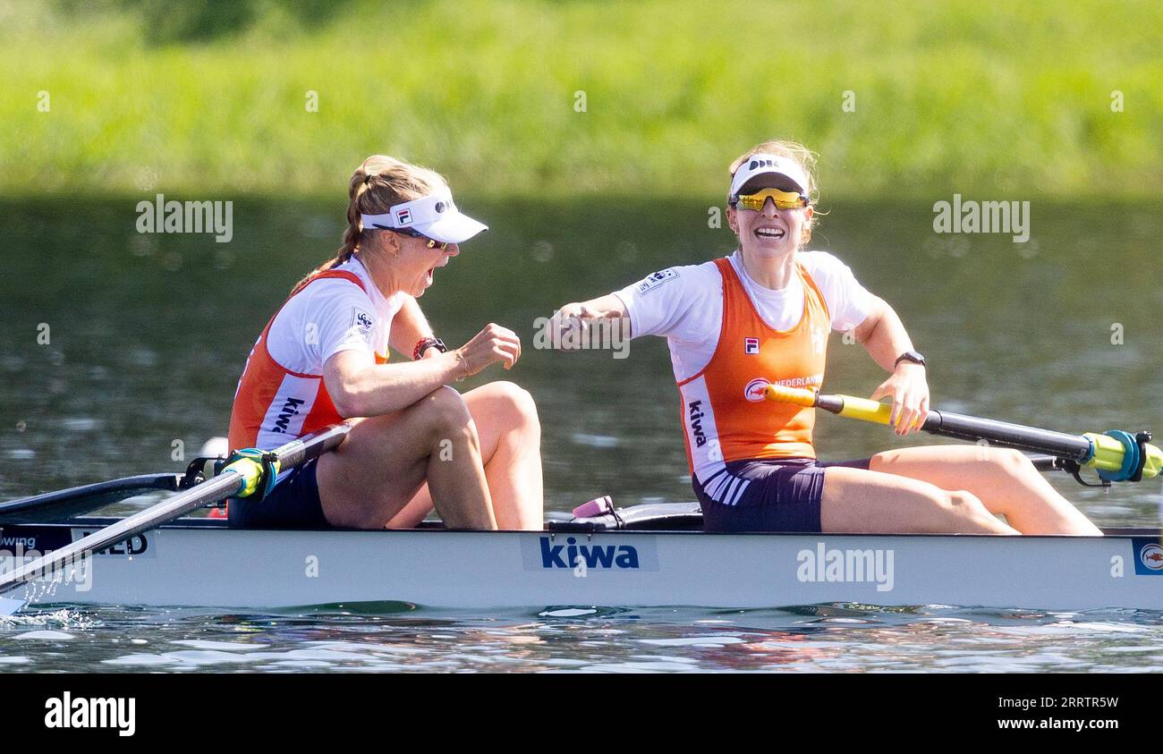 BELGRADE - Ymkje Clevering and Veronique Meester in action in the women ...