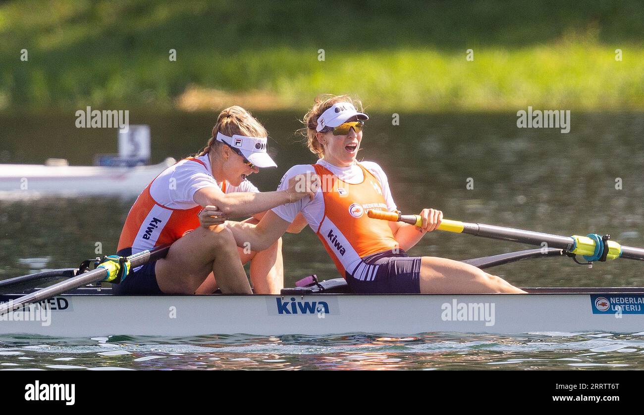 BELGRADE - Ymkje Clevering and Veronique Meester in action in the women ...