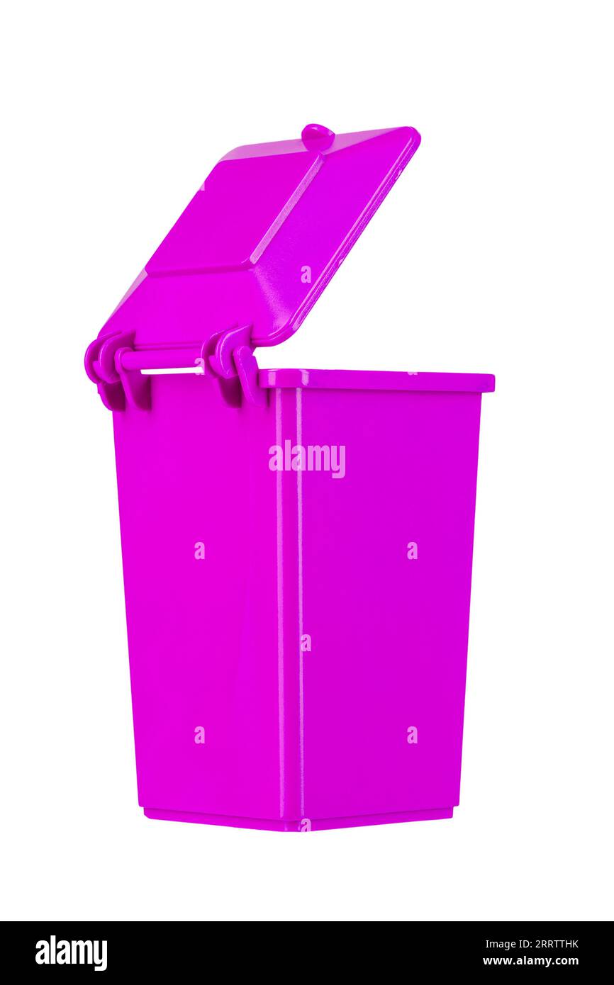 Pink recycling bin with open lid isolated on white background. Garbage ...
