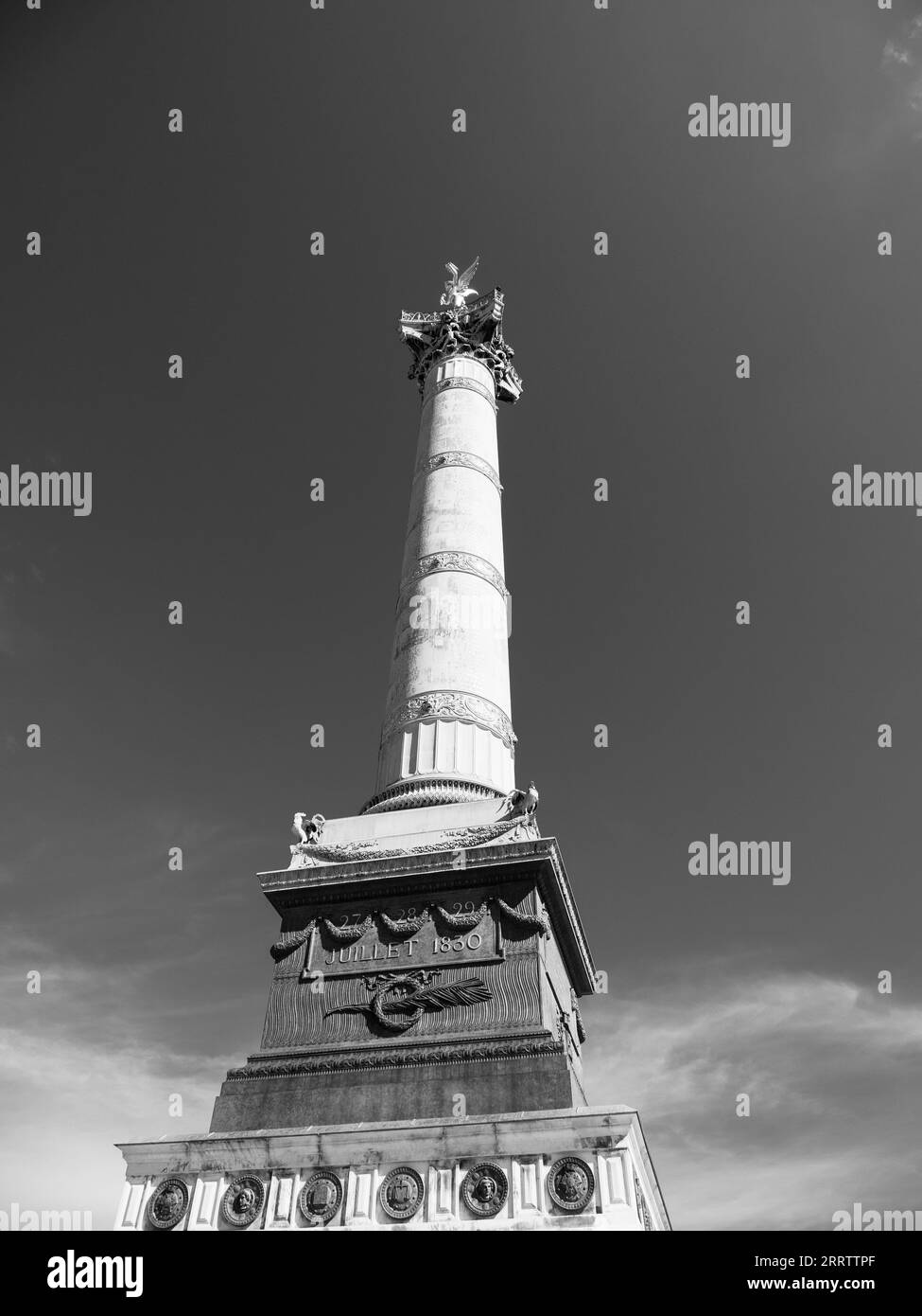 B&W Place de la Bastille, The July Column, Colonne de Juillet, Monument ...