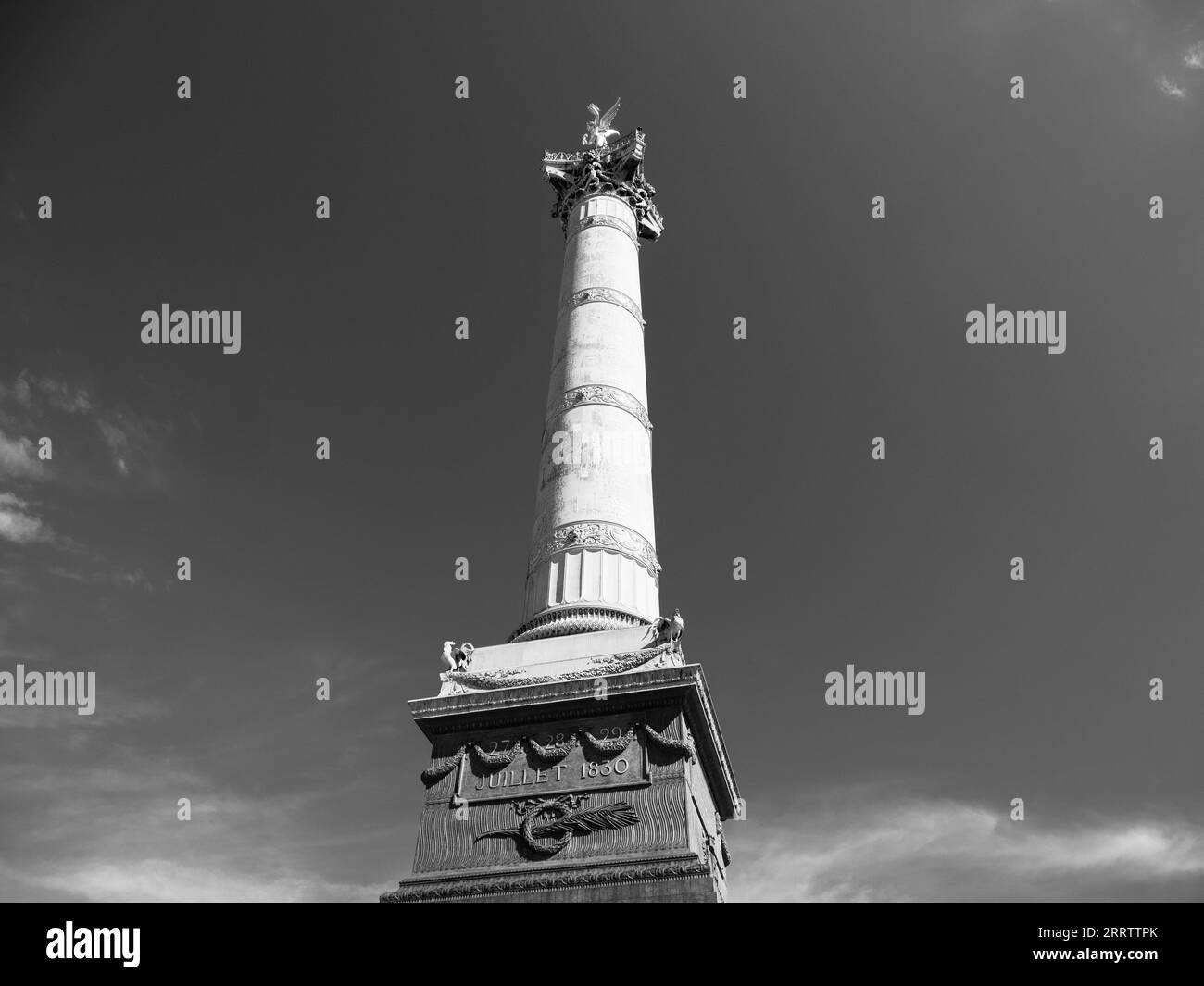 B&W Place de la Bastille, The July Column, Colonne de Juillet, Monument ...