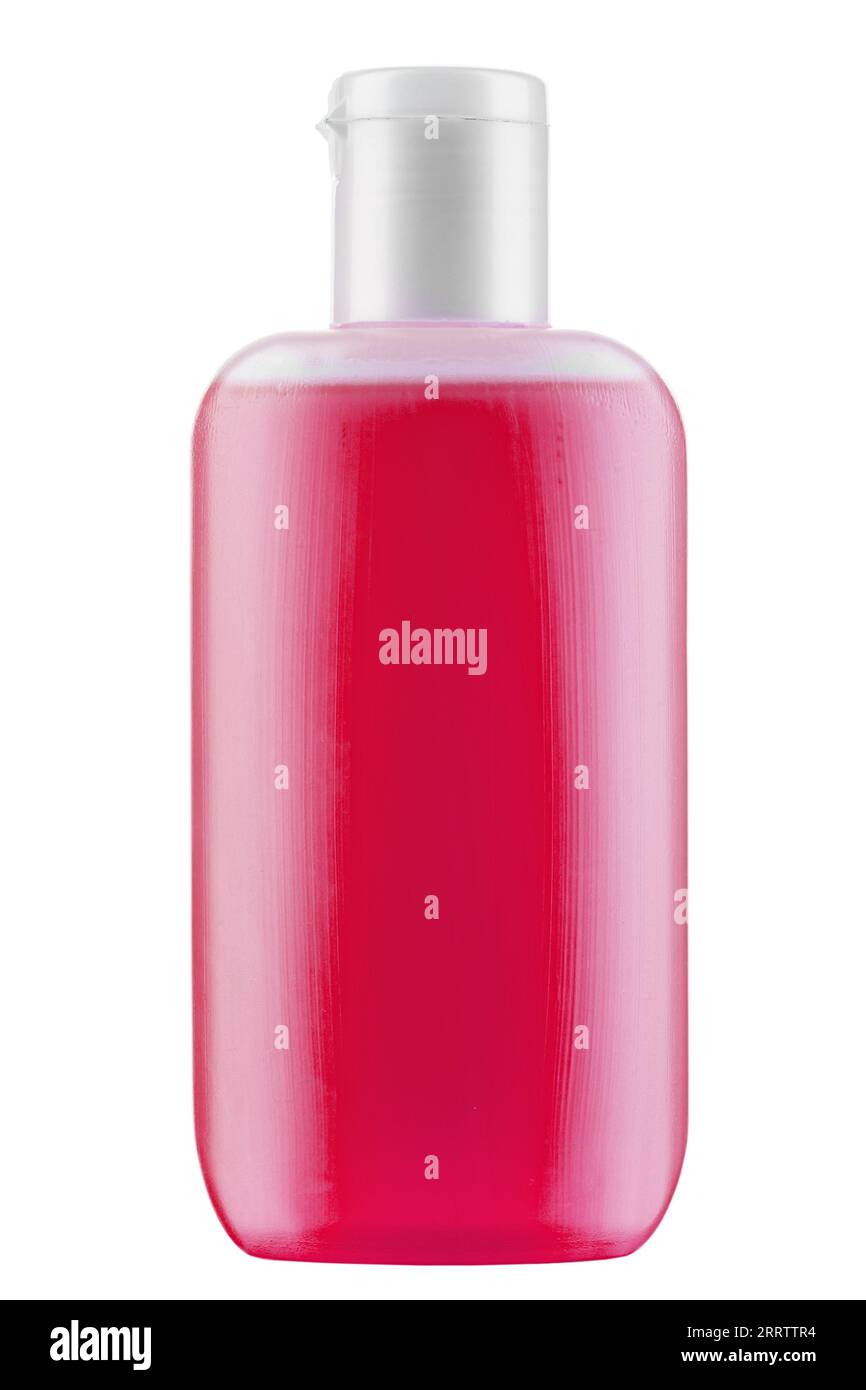 Cosmetic bottle red color isolated on white background.; Antimicrobial ...