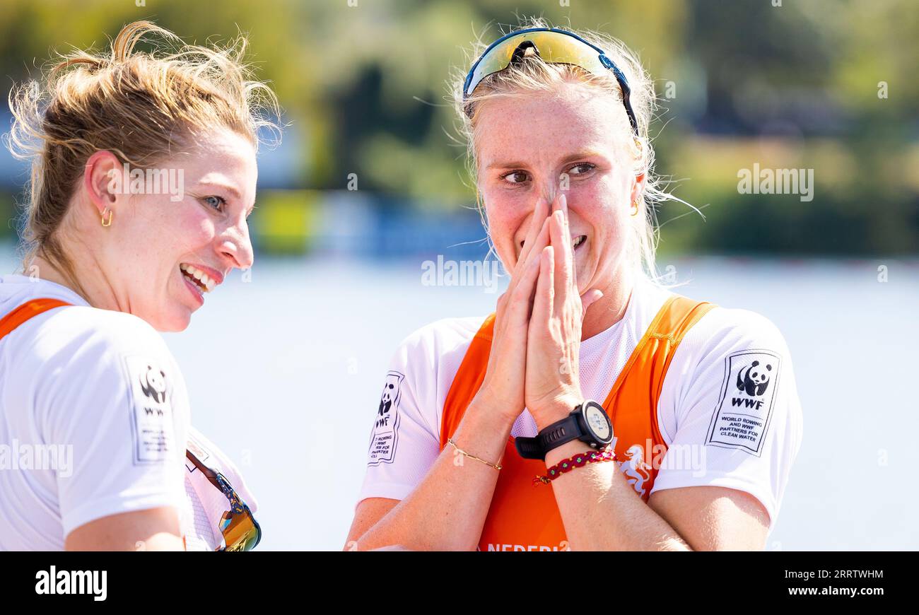 BELGRADE - Ymkje Clevering and Veronique Meester in action in the women ...
