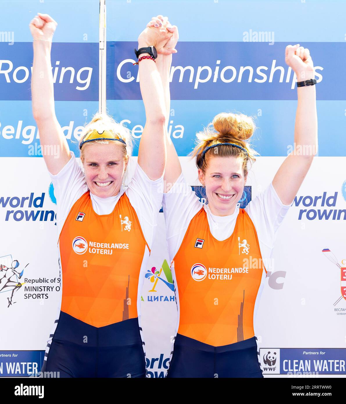 BELGRADE - Ymkje Clevering and Veronique Meester in action in the women ...