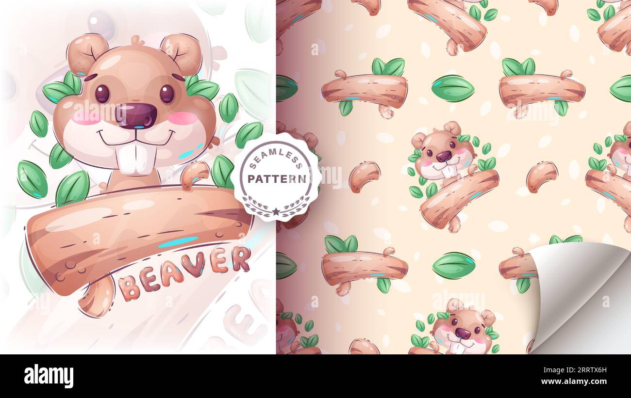 Cartoon character adorable beaver, pretty animal idea for print t-shirt ...