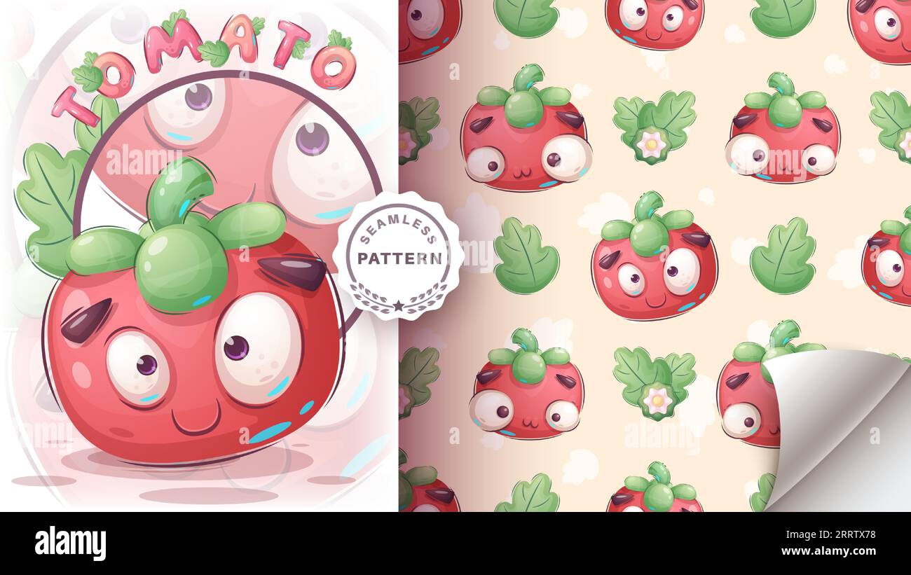 Cartoon character adorable tomato, hand drawn style kids illustration ...